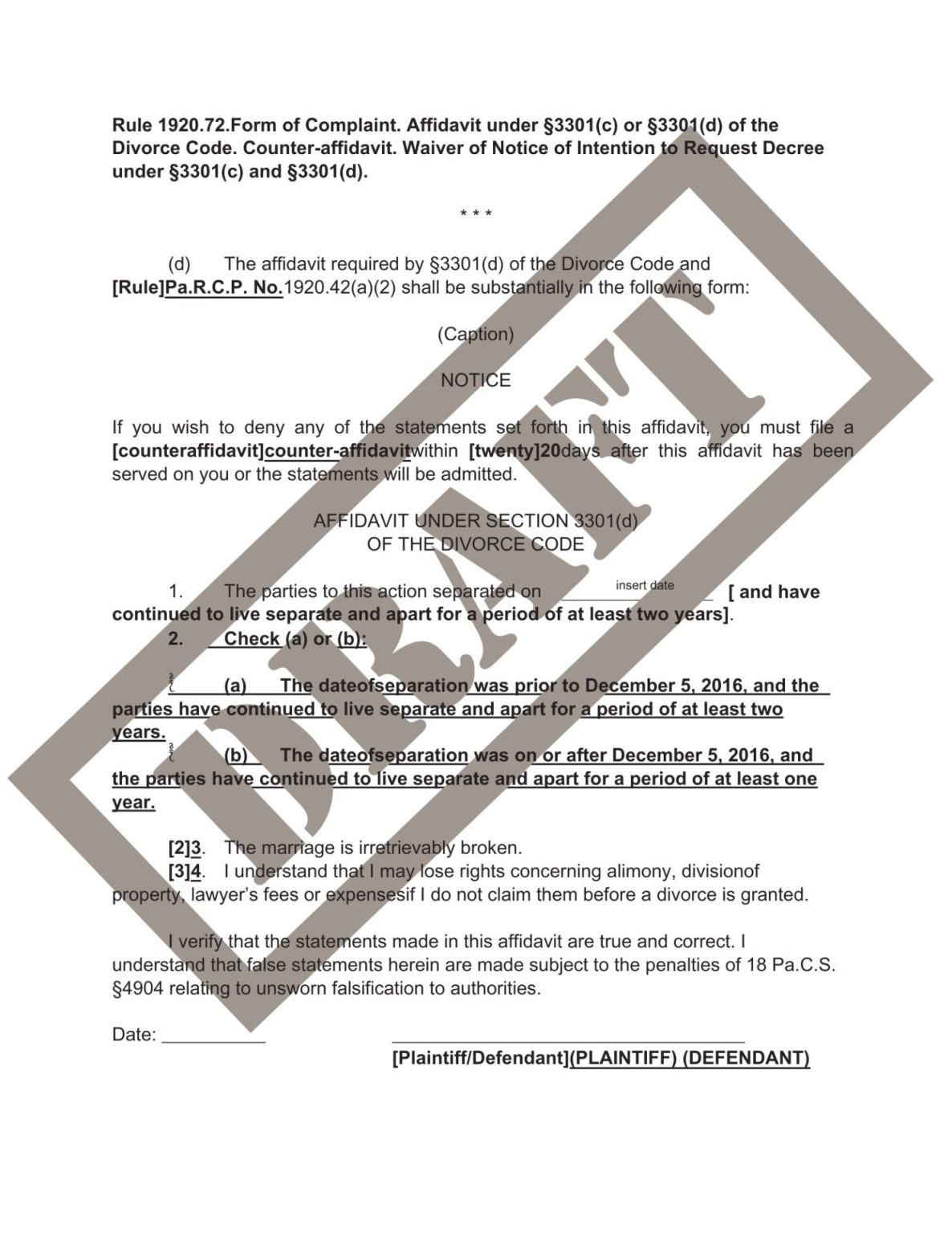 PA 3301(c)(1) Counter-Affidavit: Download in PDF