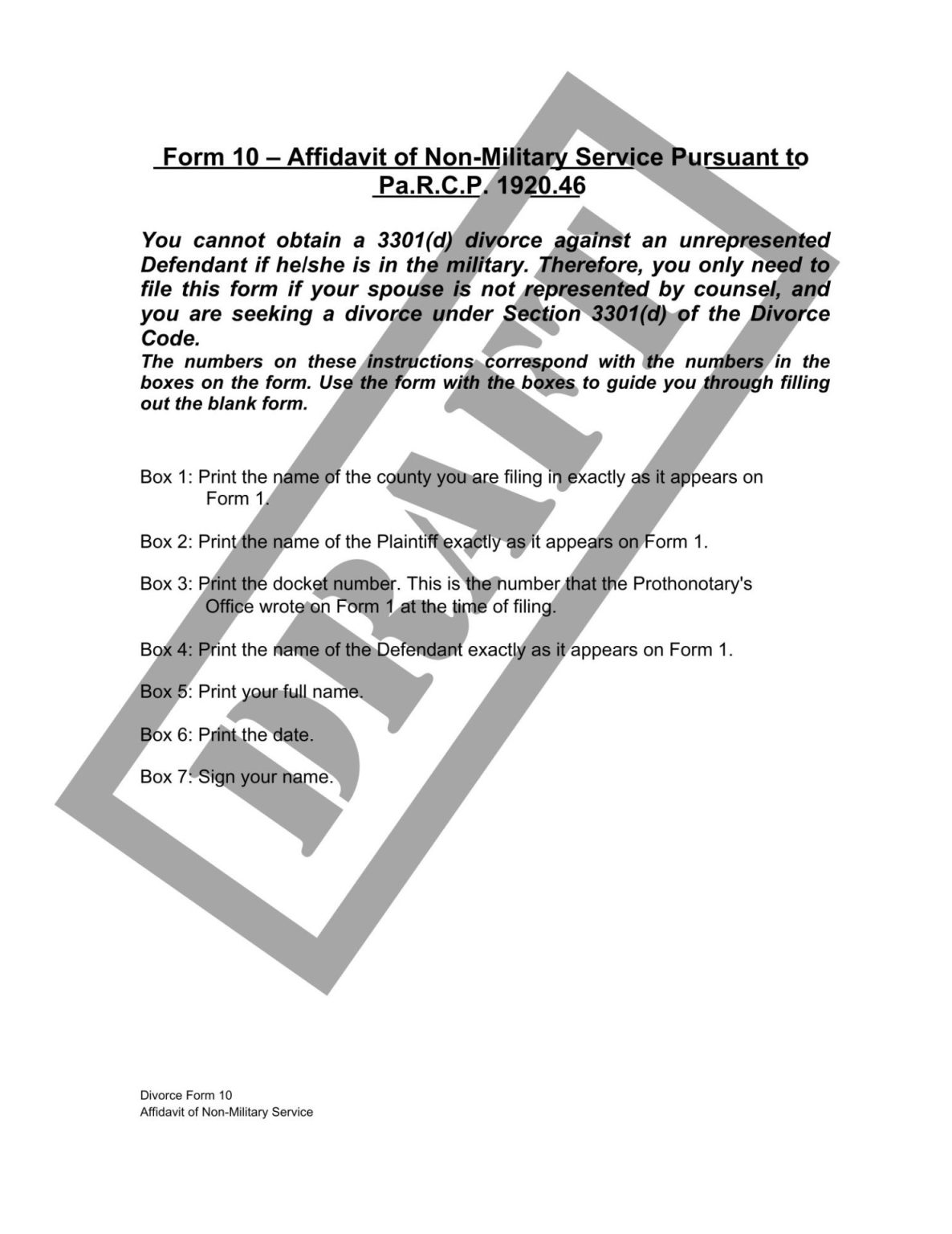 PA Affidavit of Non-Military Service: Download in PDF