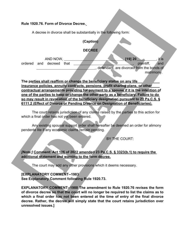 PA Divorce Decree: Download in PDF