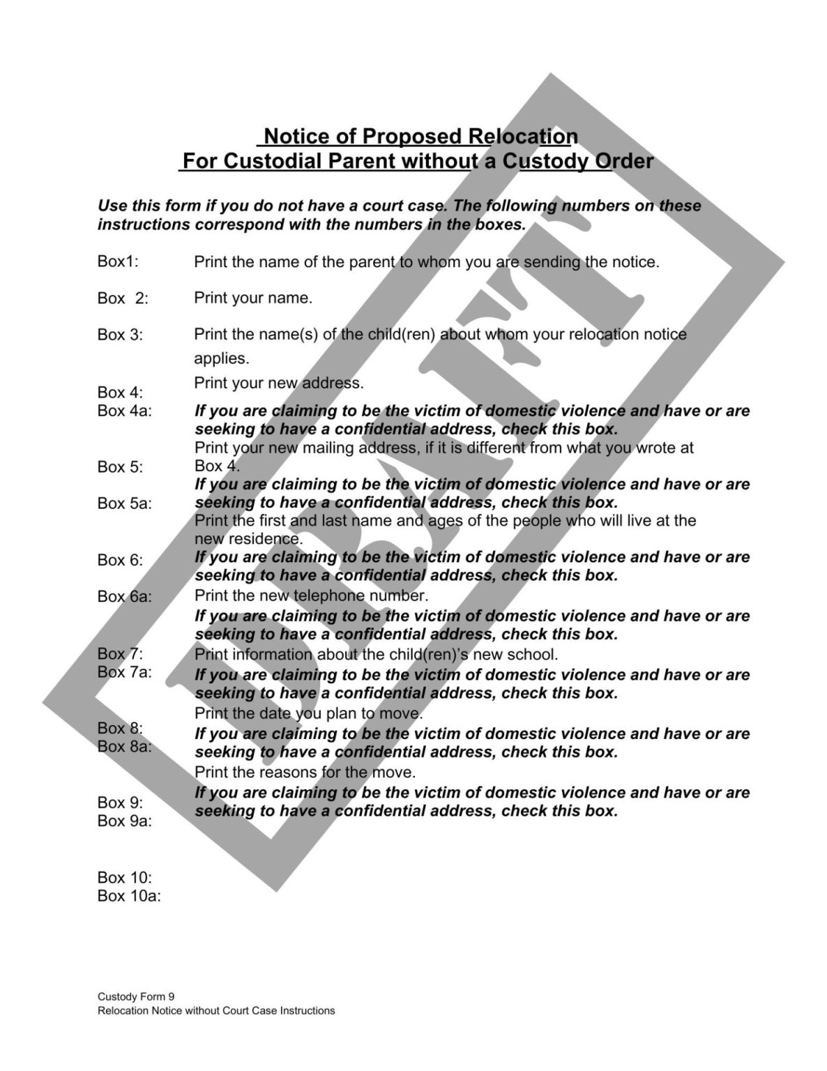 Notice of Proposed Relocation Without Court Case in PDF: Download